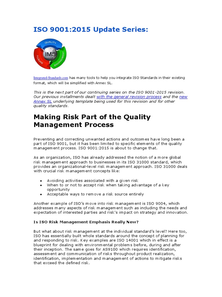 ISO 9001:2015 Risk Management Insights | PDF | Risk Management | Iso 9000