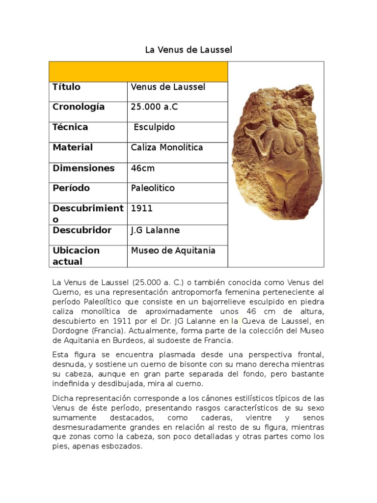 La Venus de Laussel: Simbolismo y Contexto | PDF | Mujer | Paleolítico