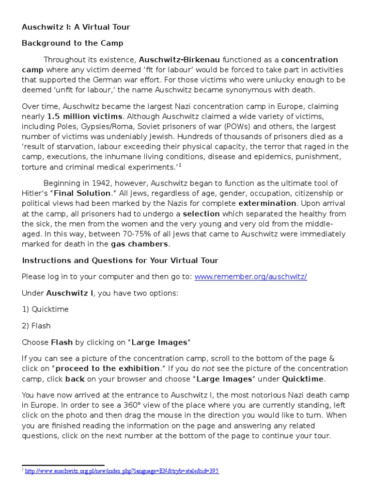 Eng2d Night Webquest Final - Virtual Tour of Auschwitz I | PDF ...