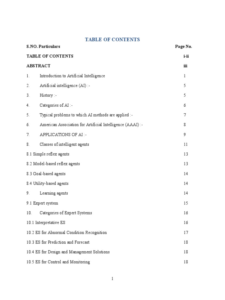 TABLE of CONTENTS Artificial Intelligence | PDF | Artificial ...