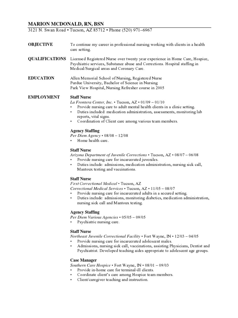 McDonald Resume 012110 2units | PDF | Home Care | Nursing