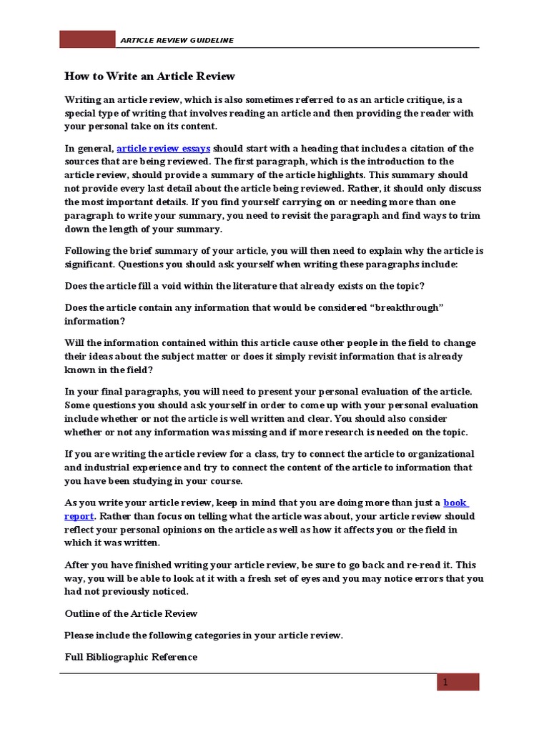Article Review Guide | PDF | Citation | Bibliography