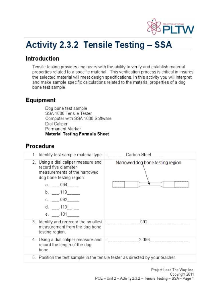 Activity 2 3 2 Tensile Testing With The Ssa | PDF | Ultimate Tensile ...