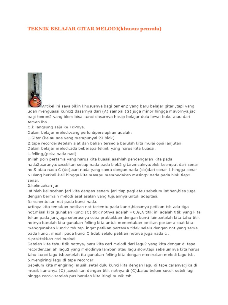 Teknik Belajar Gitar Melodi | PDF