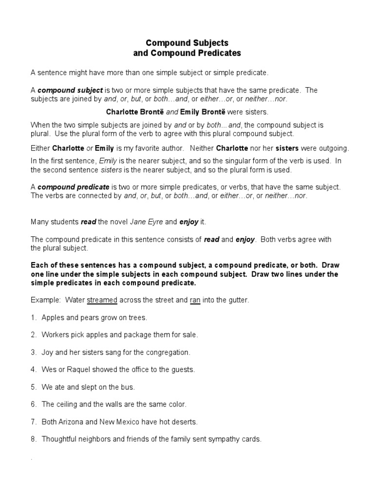 Compound Subjects and Compound Predicates | Download Free PDF ...