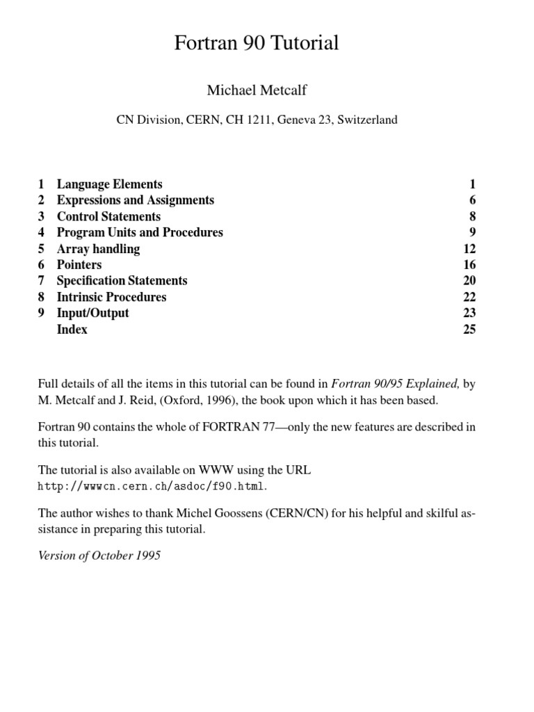 f90 Tutorial | Download Free PDF | Pointer (Computer Programming) | Subroutine