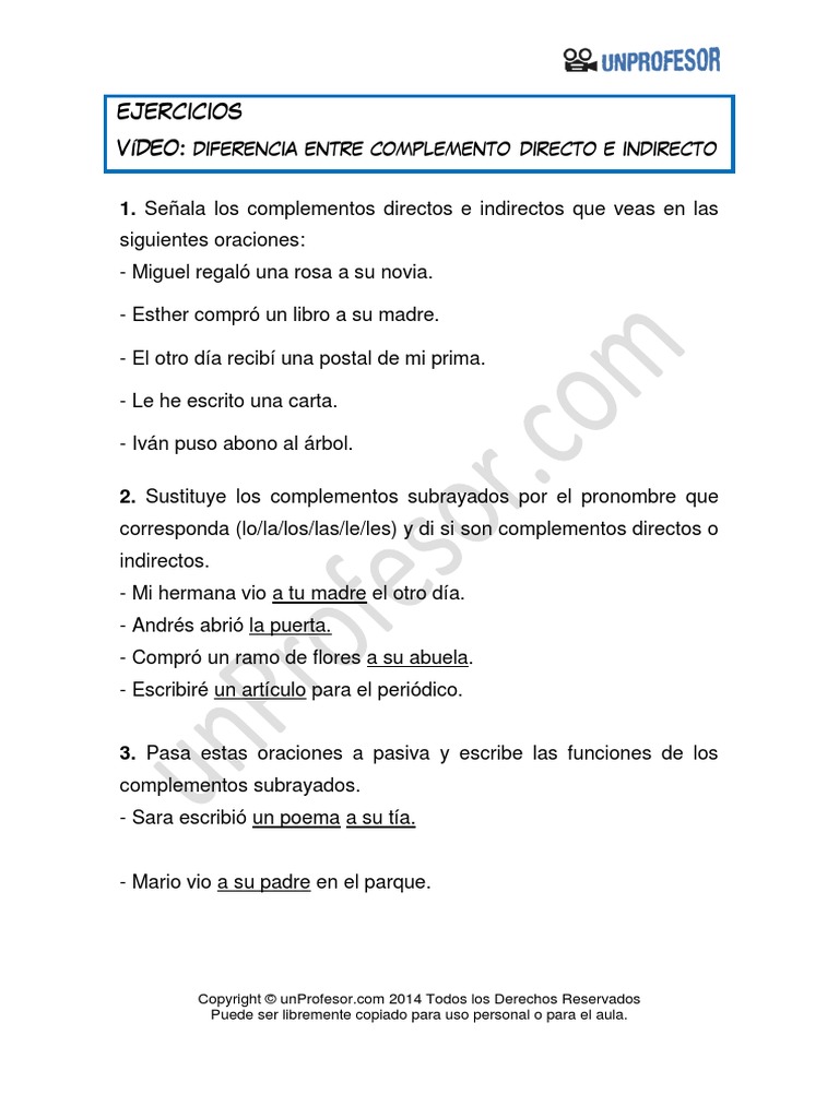 Ejercicio Diferenciar El Complemento Directo Del Complemento Indirecto 119 Ejercicio Diferenciar El Complemento Directo Del Complemento Indirecto 119