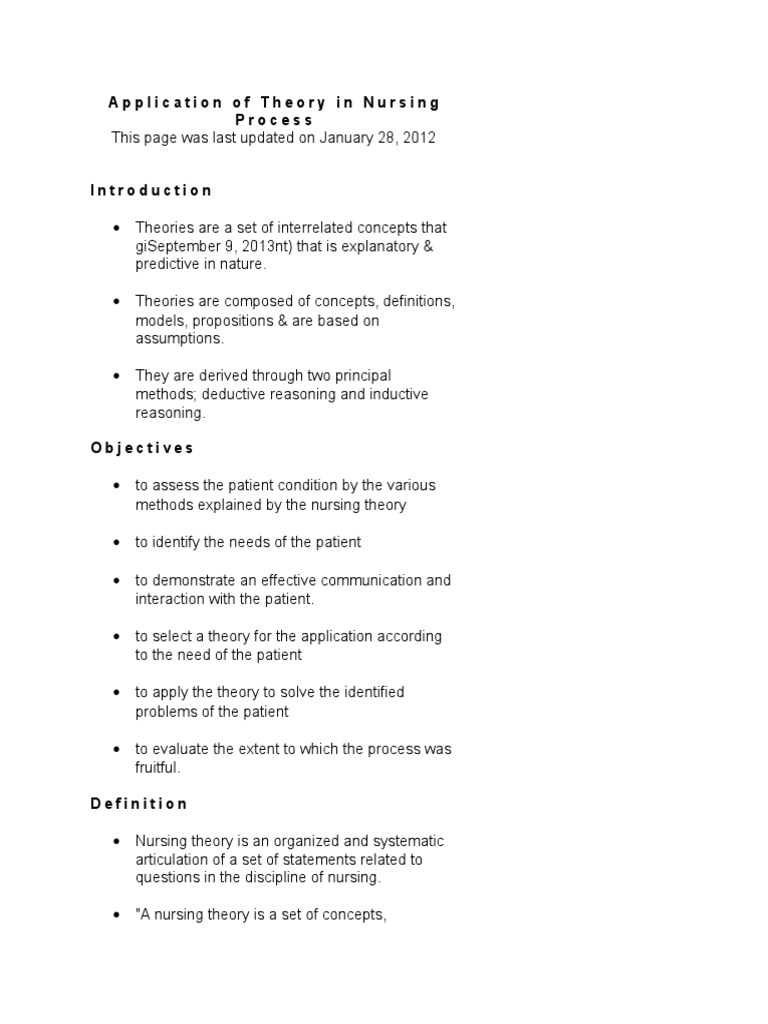 Application of Theory in Nursing Process | PDF | Nursing | Pain Management