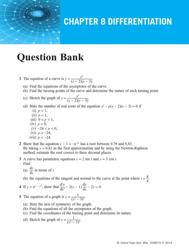 Question Bank Chapter 8 Differentiation Pdf