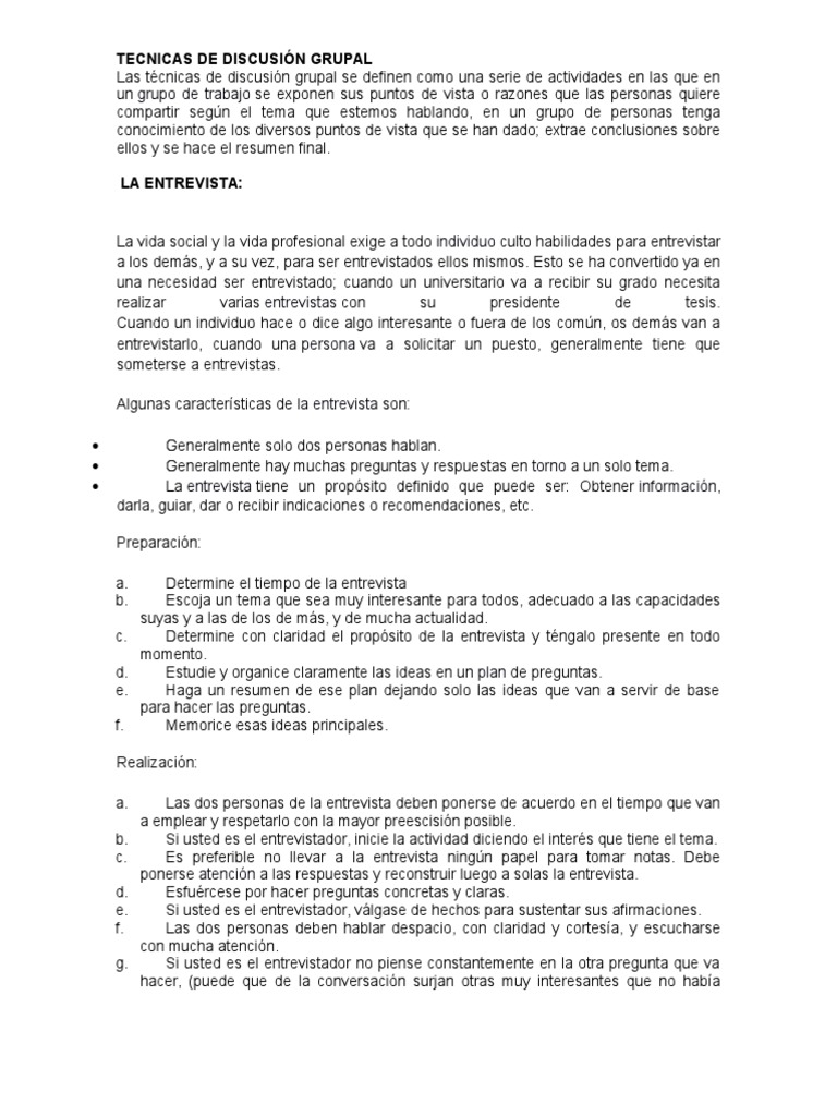 Tecnicas de Discusión Grupal | Ciencia (general) | Ciencia