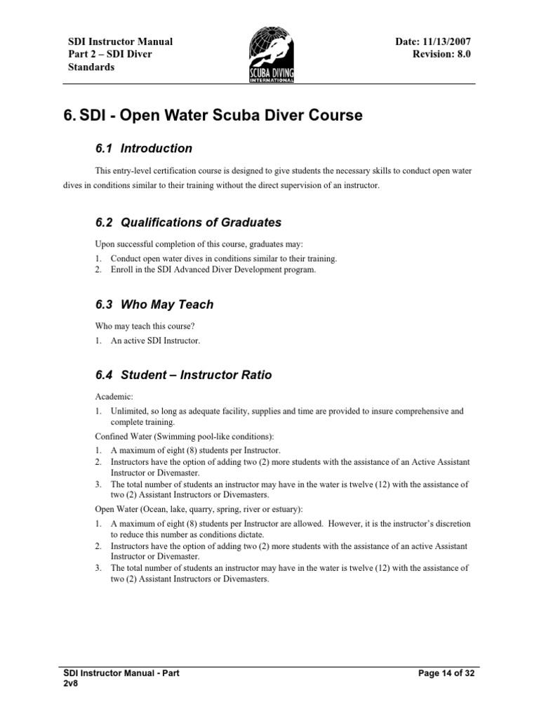 SDI Open Water Diver Course Standards | PDF | Scuba Diving | Snorkeling