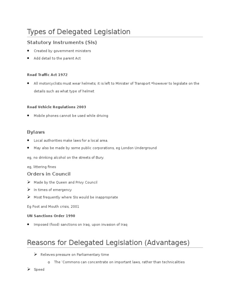 Types of Delegated Legislation: Statutory Instruments (Sis) | PDF ...