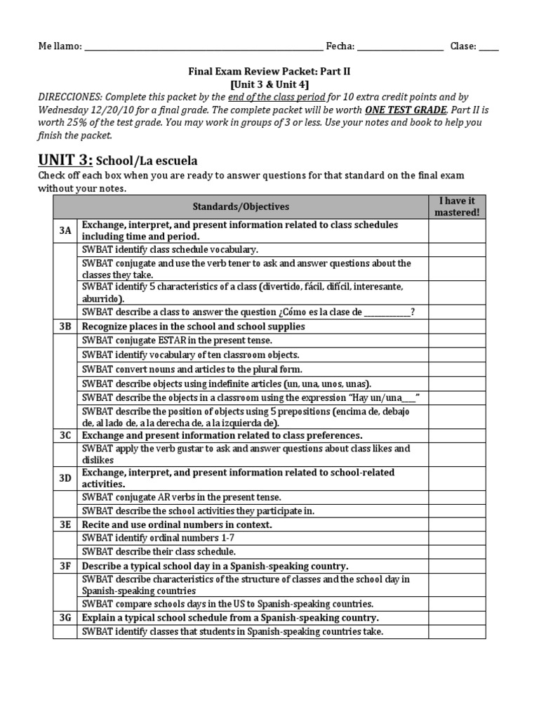 Spanish Final Exam Review Packet | PDF | Spanish Language | Grammatical ...