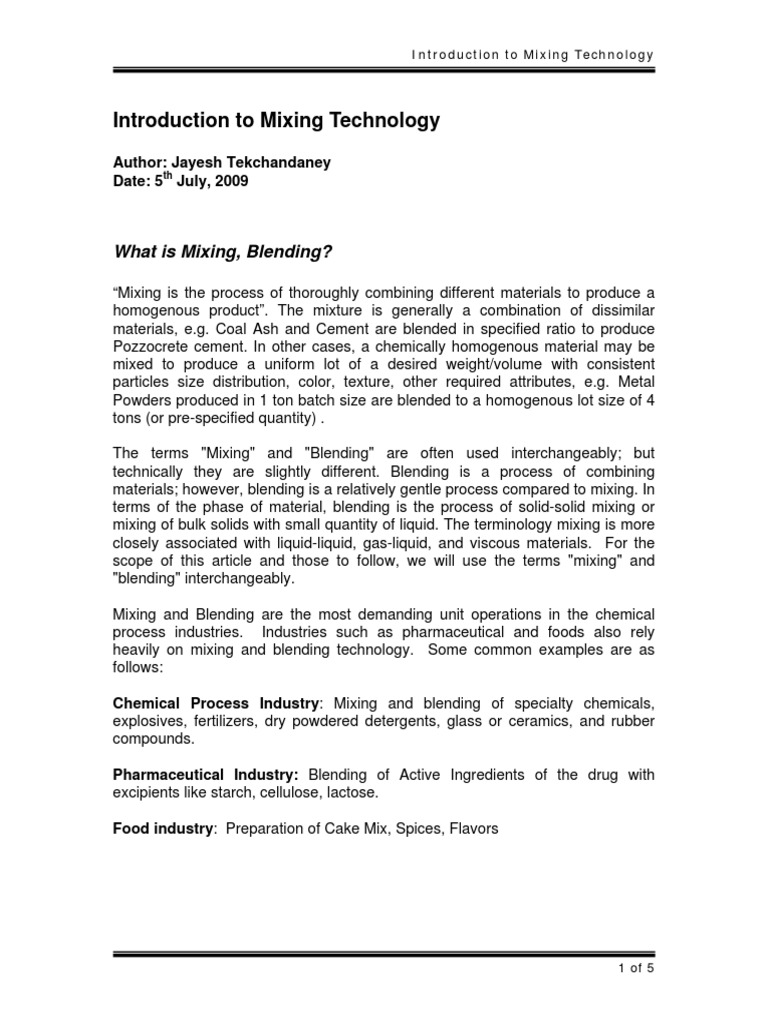 Introduction to Mixing Technology | PDF | Chemical Engineering | Chemistry