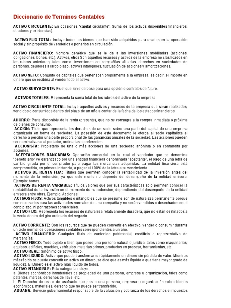 Aprendiendo Contabilidad - Diccionario de Terminos Contables | PDF ...
