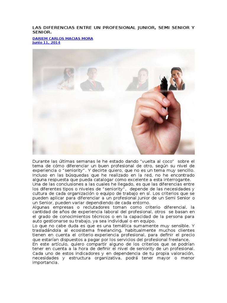 Diferencias entre Junior, Semi Senior y Senior | PDF | Persona de libre ...