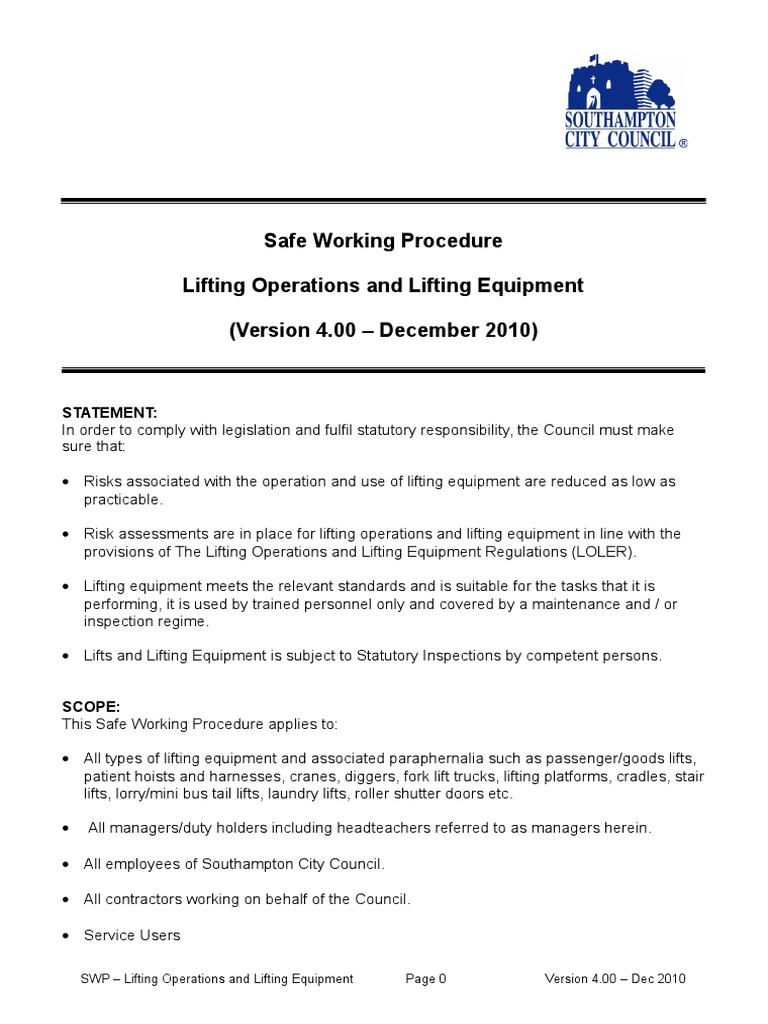 Lifting Operations Safety Procedure | PDF | Safety | Government Information