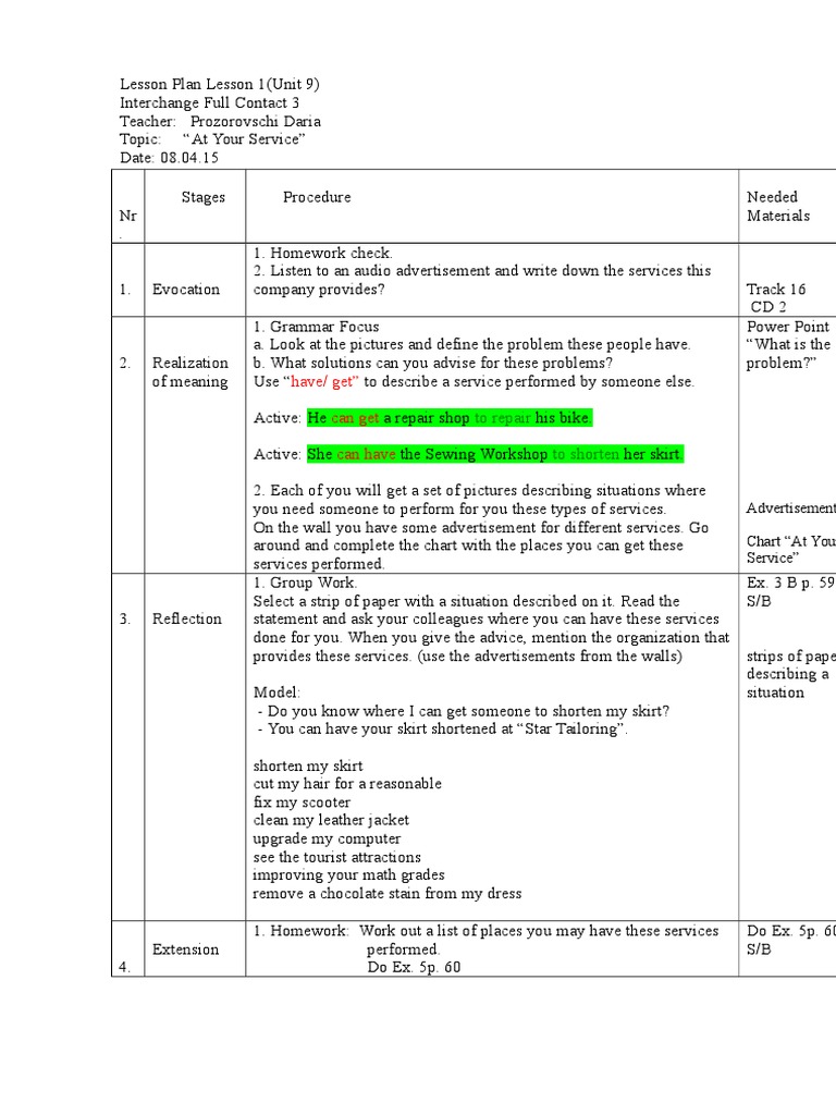 at your service lesson plan | Lesson Plan | Teaching