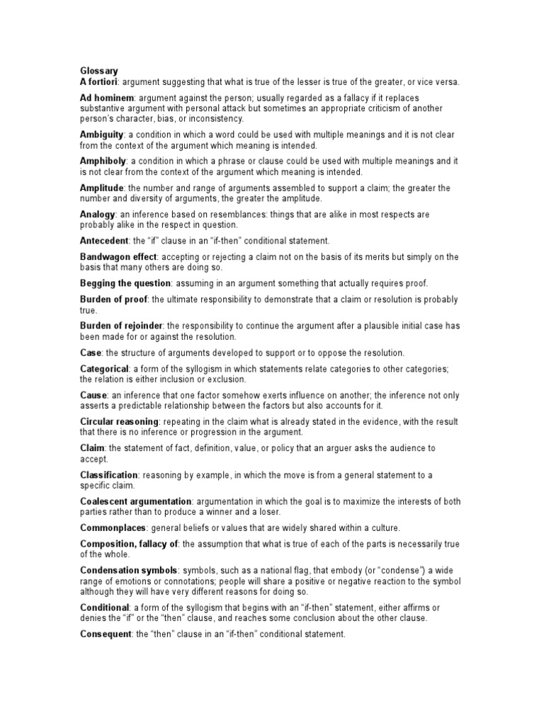 Glossary Argumentation Terms | PDF | Argument | Fallacy