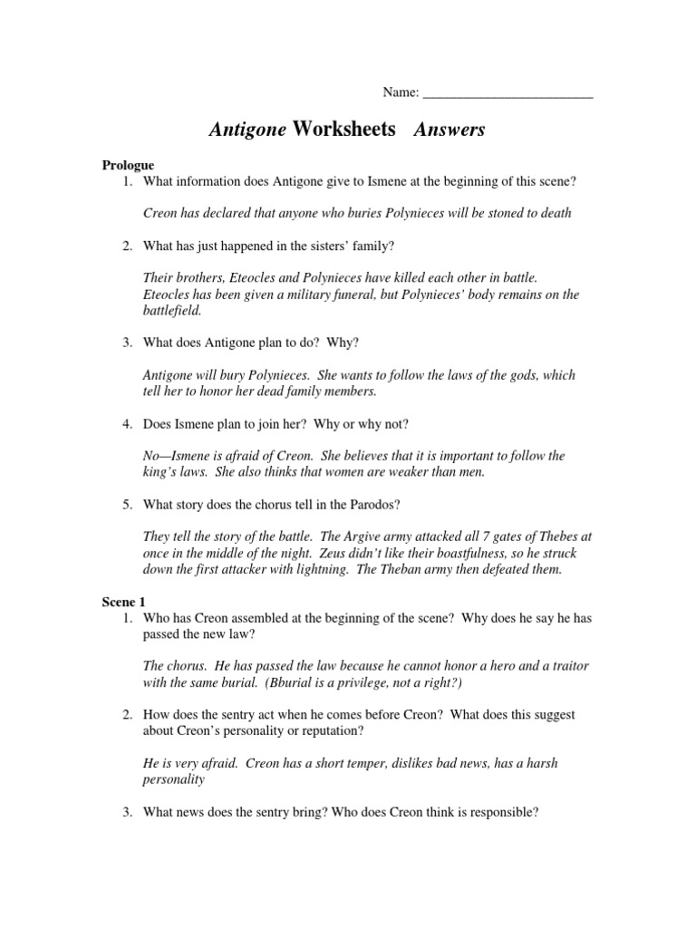 Antigone Worksheets Answers PDF | PDF | Ancient Thebes (Boeotia ...