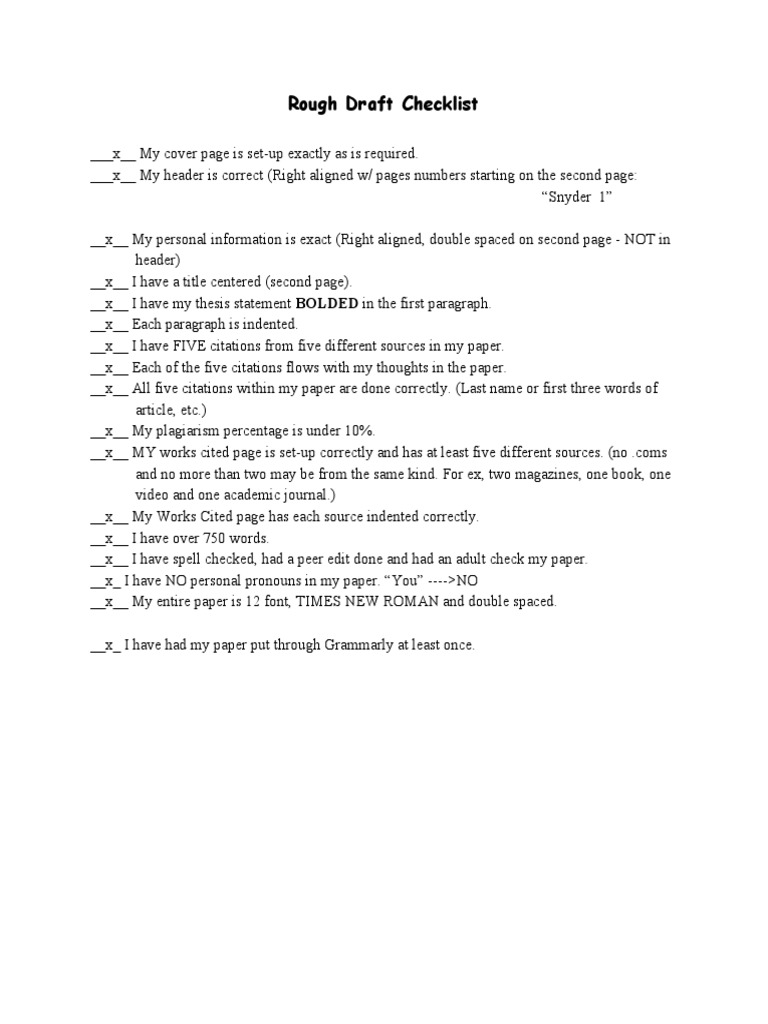 Roughdraftchecklist | PDF | Social Science | Science & Mathematics
