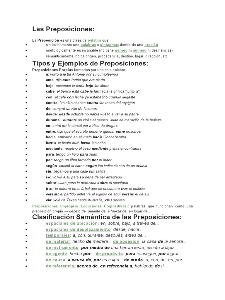 Tipos y Ejemplos de Preposiciones | PDF | Palabra | Verbo