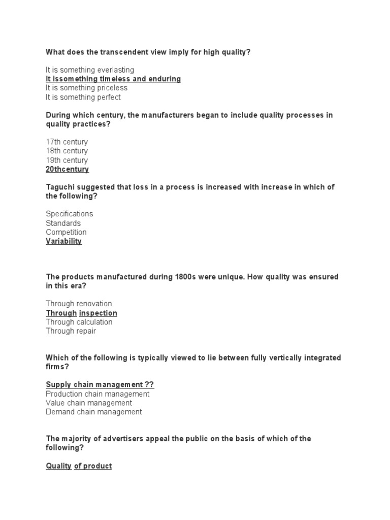 MCQ 2 | PDF | Quality Management | Quality (Business)