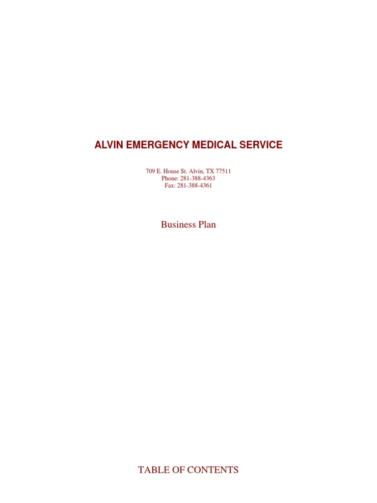 Alvin EMS Business Plan - Transfer Proposal PDF | PDF | Emergency Medical Services | Emergency ...