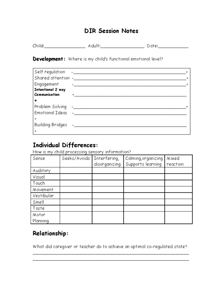 DIR Session Notes | PDF | Senses | Mental Processes