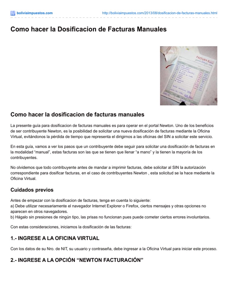 Guía para Dosificación de Facturas Manuales | PDF | Imprenta | Formato ...