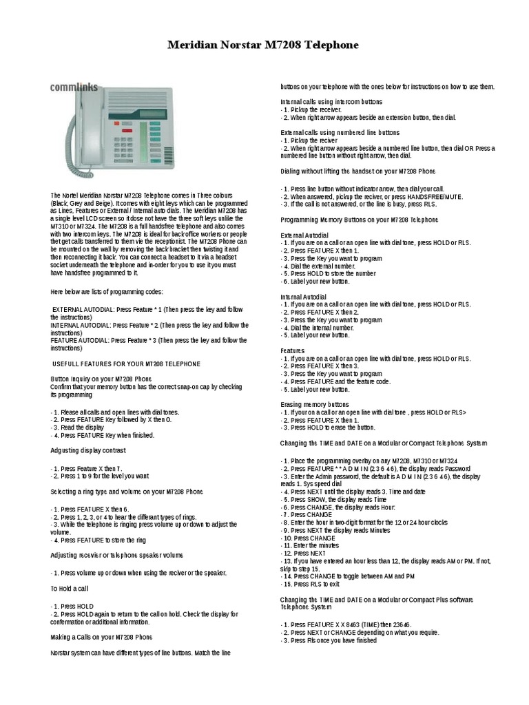 M7208 Phone User Guide and Features | PDF | Equipment ...