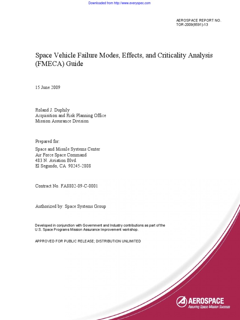 Space Vehicle FMECA Guide 2009 | PDF