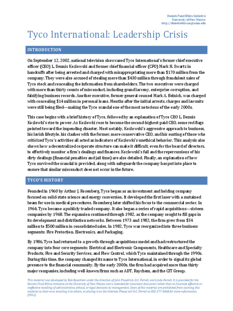 Corruption in Multinational Organizations. The Rise and Fall of Tyco ...