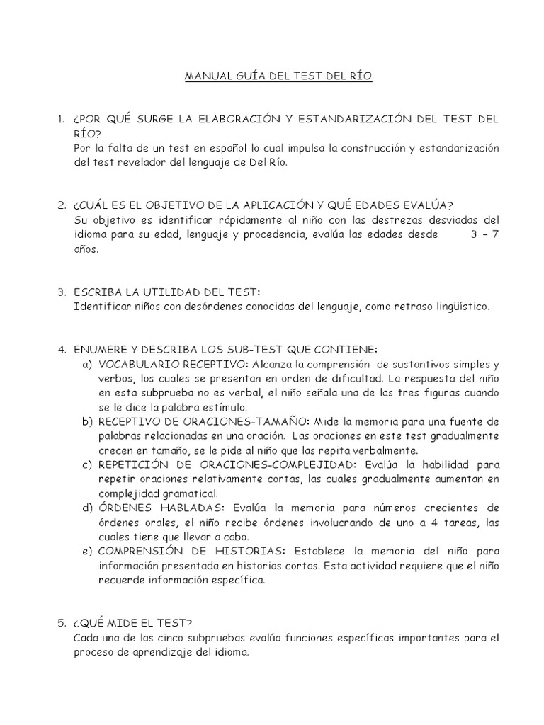 Manual Guia Test Del Rio | PDF