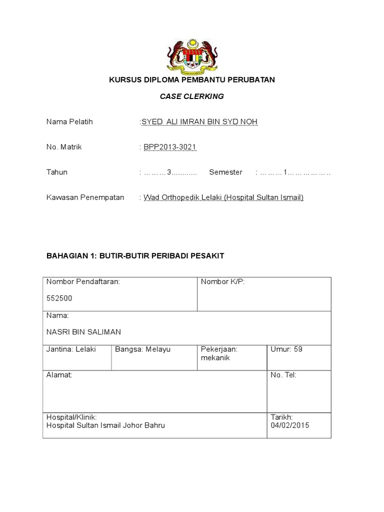 Orthopedic Case Clerking Report | PDF | Wellness