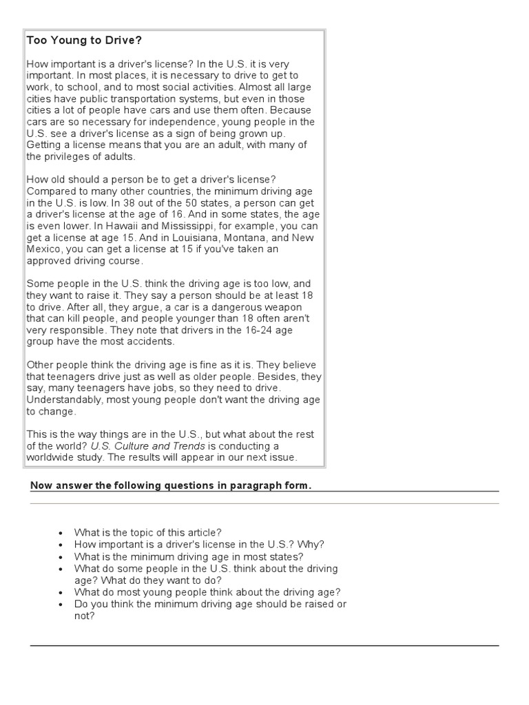 Too Young To Drive | PDF