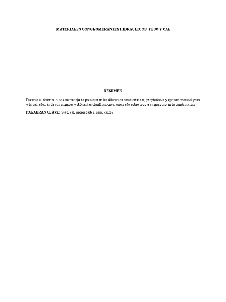 Yeso y Cal en Construcción: Usos y Propiedades | PDF | Yeso | Caliza
