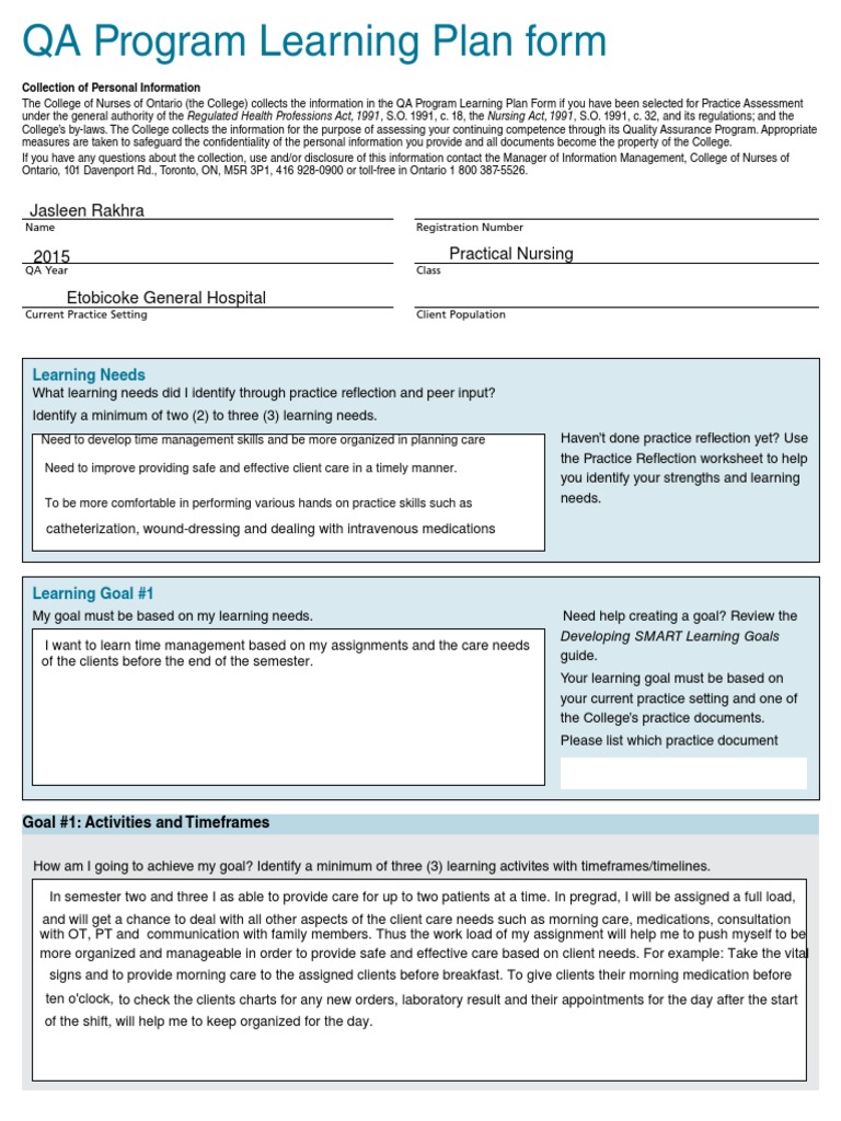 Qa Learning Plan Form | PDF | Nursing | Competence (Human Resources)