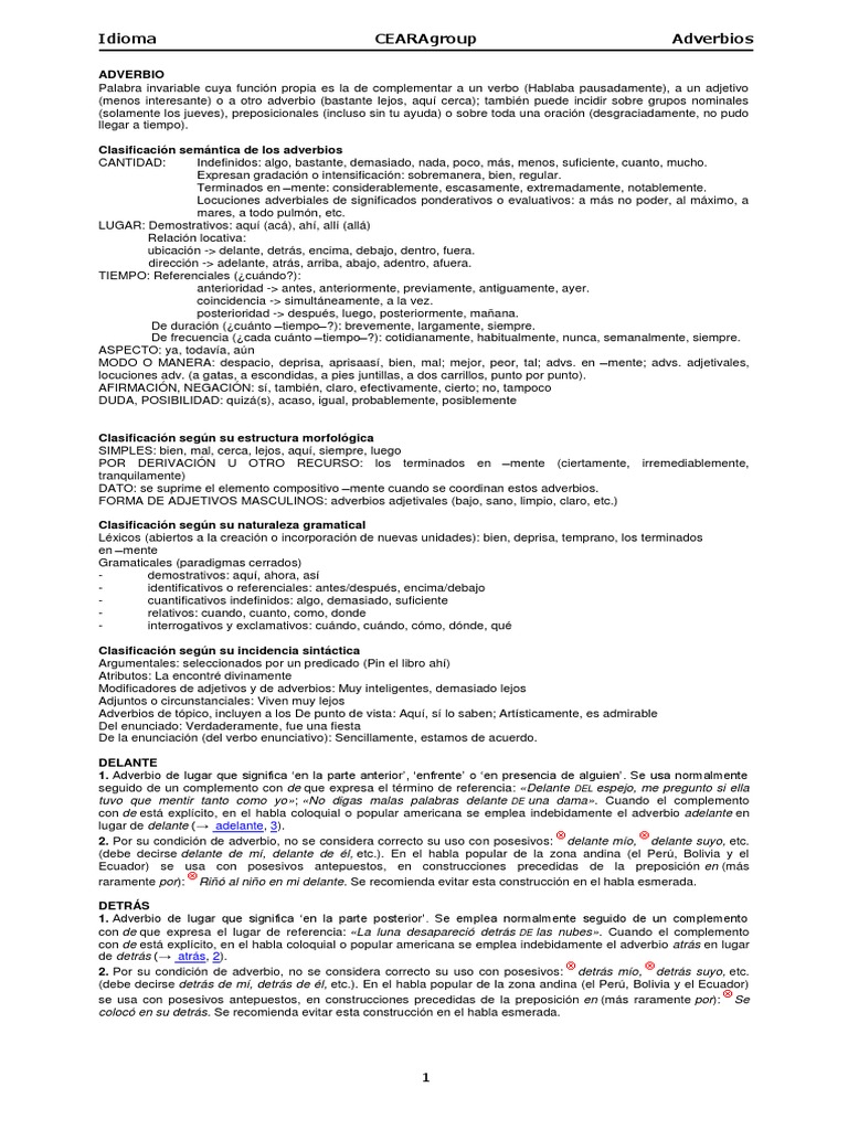 Adverbios | PDF | Adverbio | Unidades Semánticas