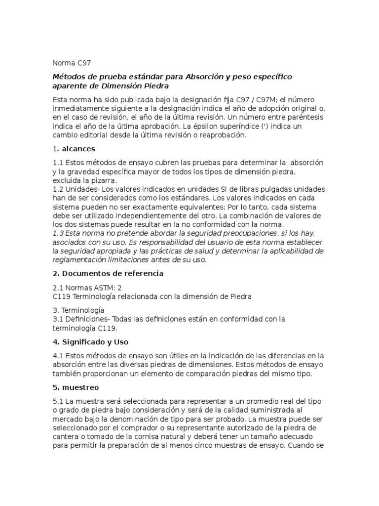 Métodos de Prueba ASTM C97 para Piedra | PDF | Densidad | Agua