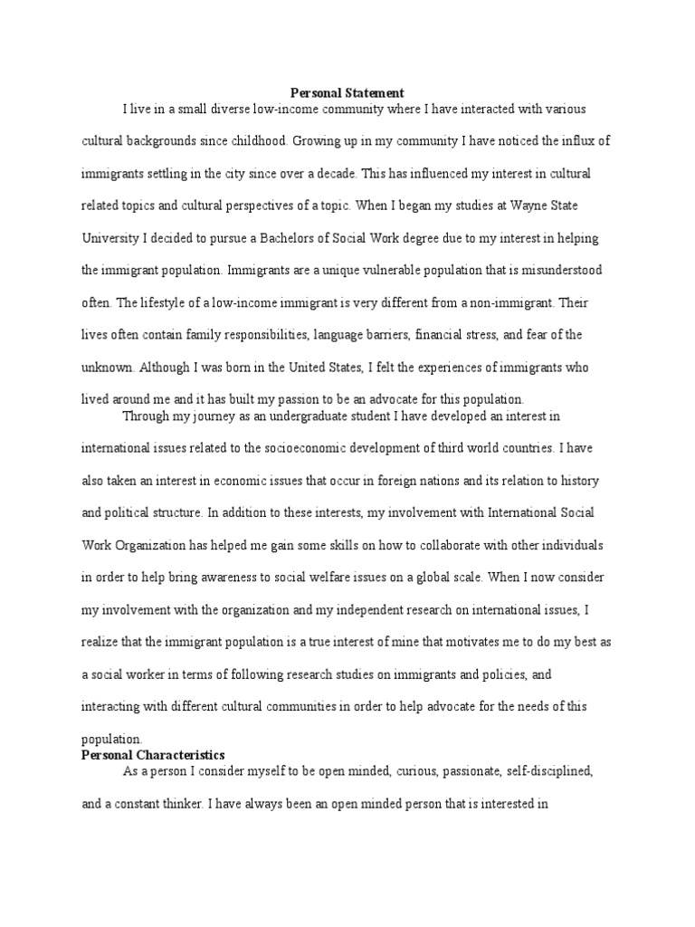 Personal Statement Final | PDF | Immigration | Social Work