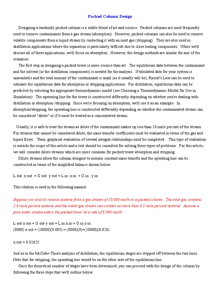 Packed Column Design | PDF | Distillation | Pressure