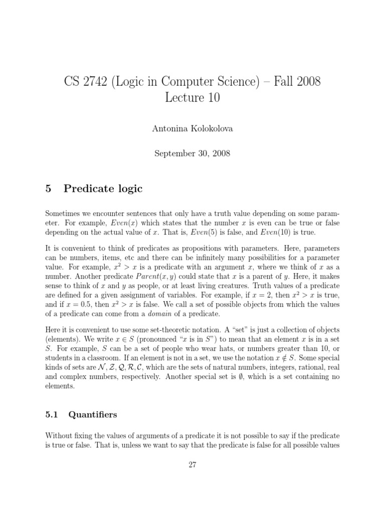 CS 2742 (Logic in Computer Science) - Fall 2008 | PDF | First Order ...