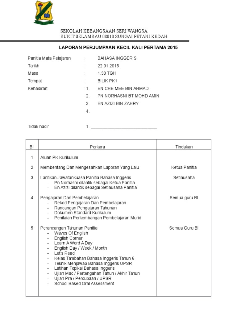 Contoh Laporan Perjumpaan Kecil | PDF