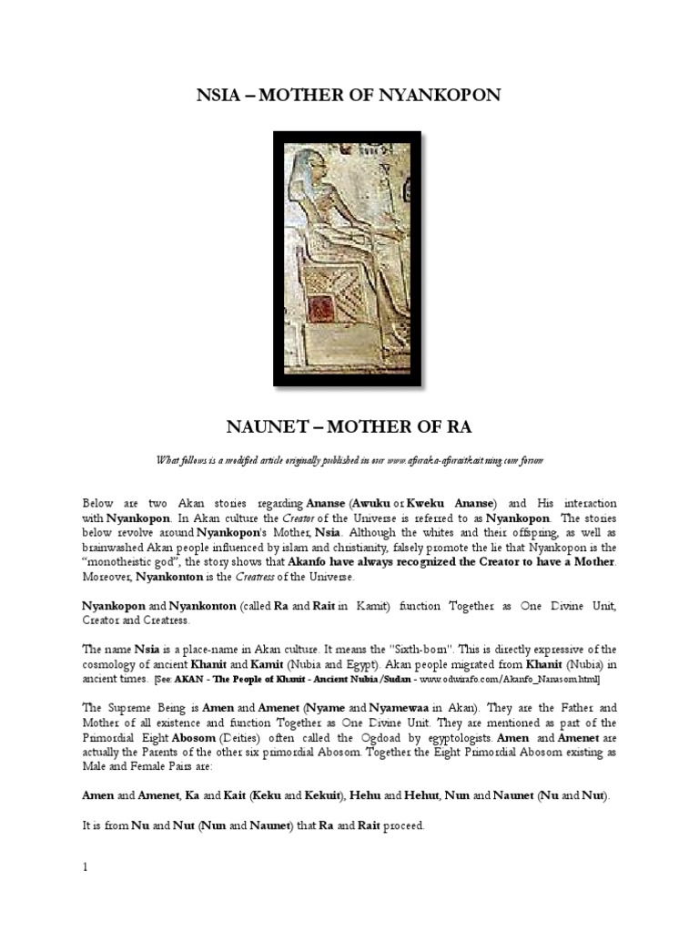 Nsia Mother of Nyankopon Naunet Mother of Ra | PDF | Creator Deity | Anansi