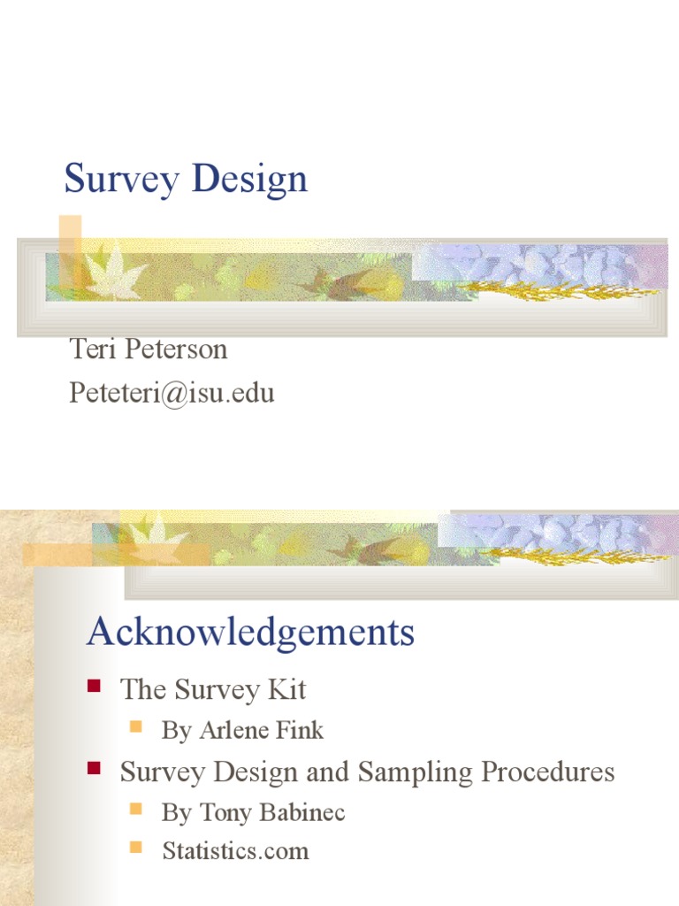 Survey Design: Teri Peterson Peteteri@isu - Edu | PDF | Survey ...