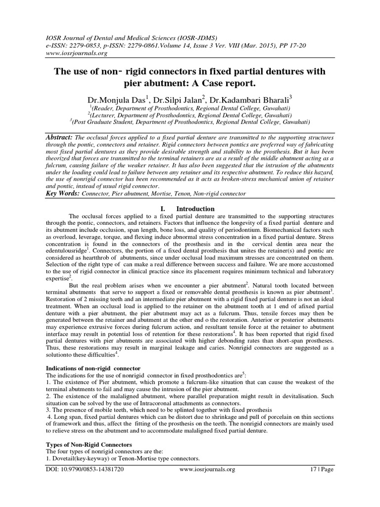 The Use of Non Rigid Connectors in Fixed Partial Dentures With Pier ...