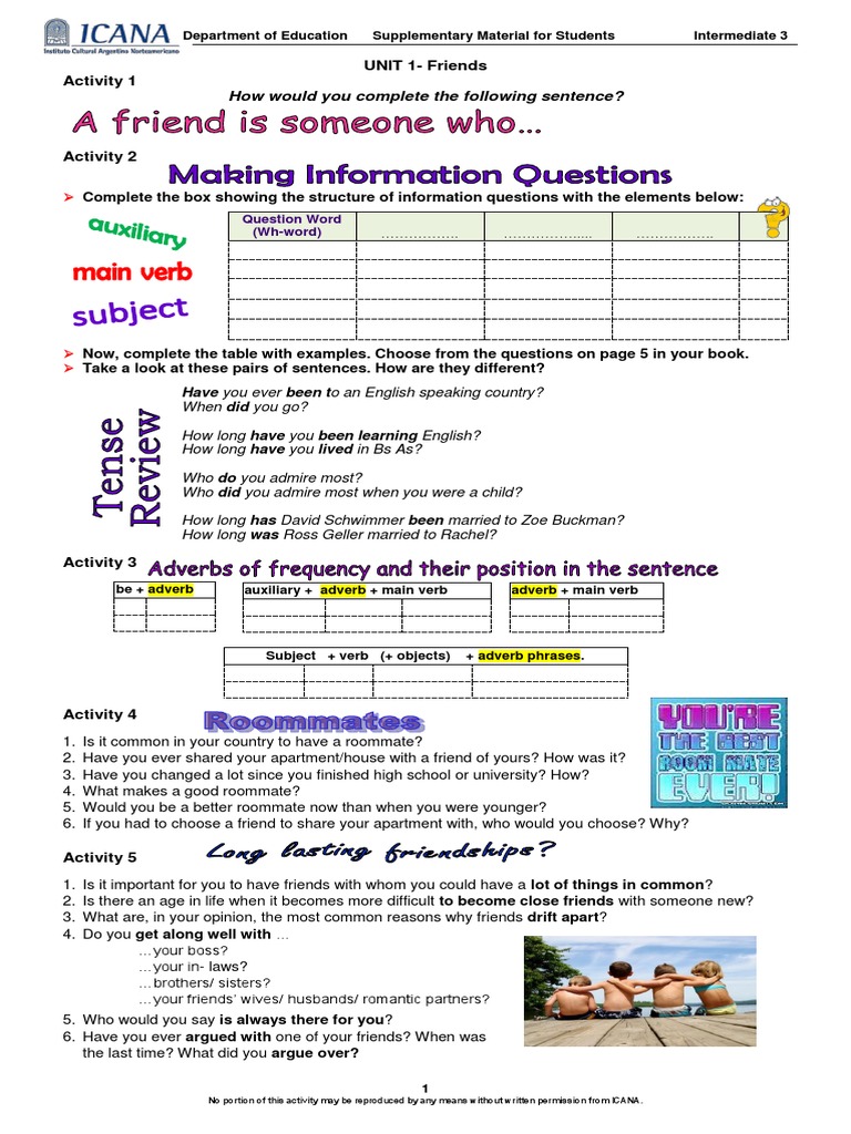 Booklet Unidad 1 - Nivel Intermedio 3 - ICANA | PDF | Sibling | Verb