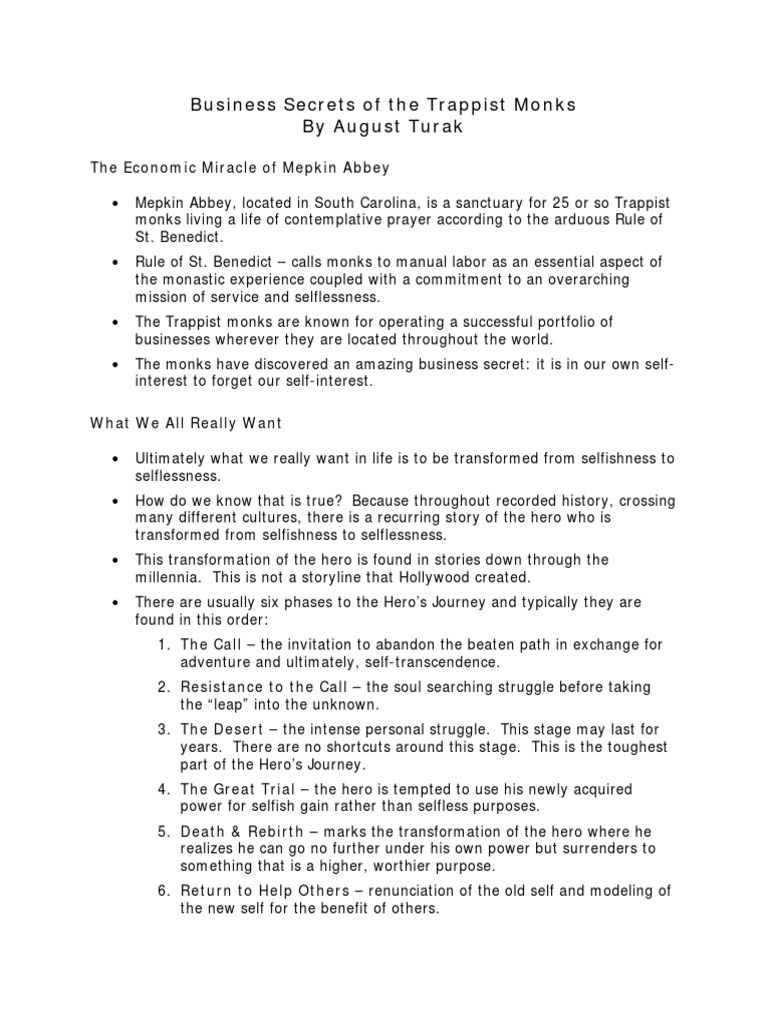Trappist Monks' Business Secrets Revealed | PDF | Monk | Altruism