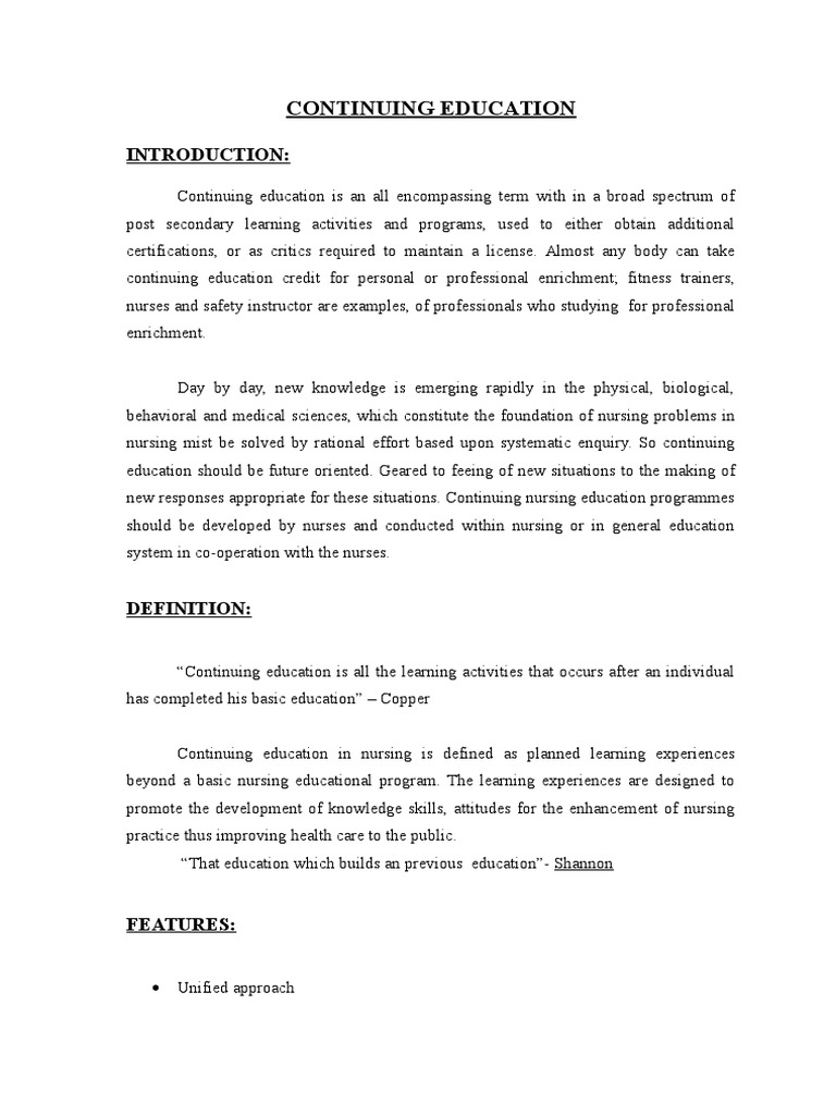 continuing education.doc | Nursing | Learning